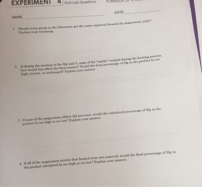 Solved EXPERIMENT 4 REPORT Data Sheet DETERMINING THE | Chegg.com