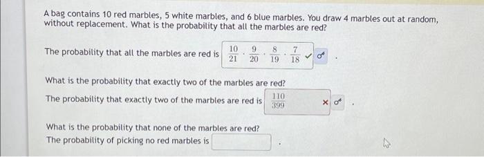 Solved A bag contains 10 red marbles, 5 white marbles, and 6 | Chegg.com