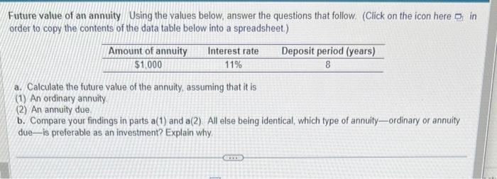 Solved Future value of an annuity Using the values below, | Chegg.com