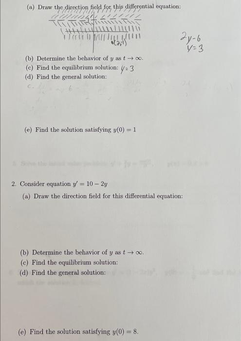 Solved (a) Draw the direction field for this differential | Chegg.com