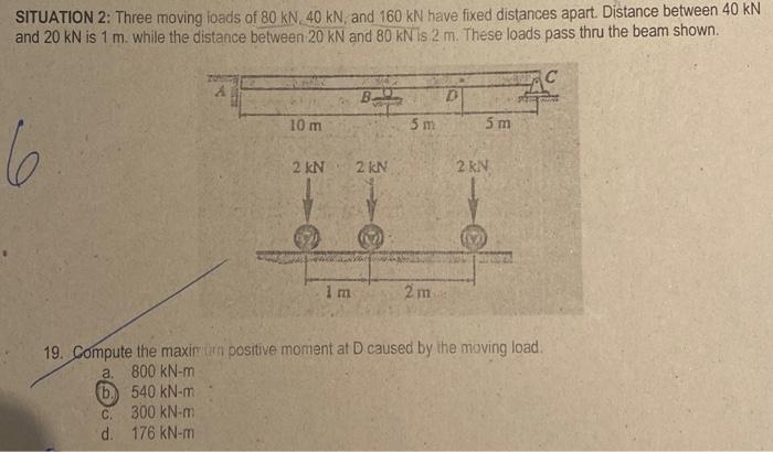 Solved SITUATION 2: Three moving loads of 80kN,40kN, and | Chegg.com