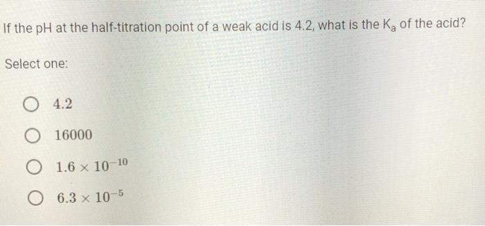 Solved If the pH at the half-titration point of a weak acid | Chegg.com