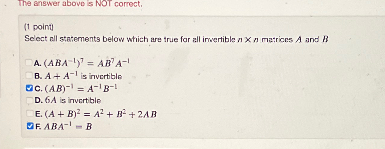 Solved The answer above is NOT correct.(1 ﻿point)Select all | Chegg.com