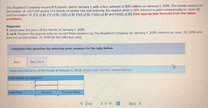 Solved The Bradford Company issued 10% bonds, dated January | Chegg.com