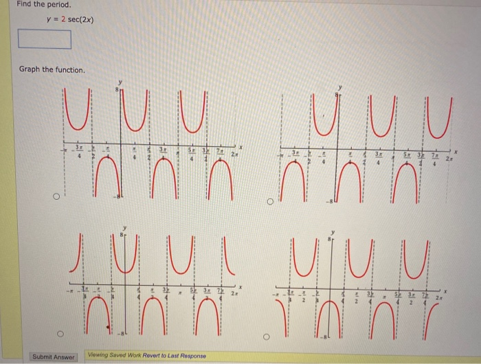 Solved Find the period. y = 2 sec(2x) Graph the function. | Chegg.com