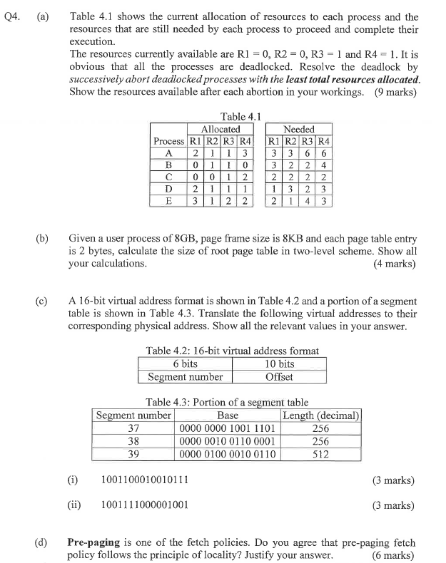 Solved Q4. (a) ﻿Table 4.1 ﻿shows the current allocation of | Chegg.com