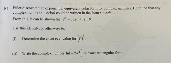 Solved c) Euler discovered an exponential equivalent polar | Chegg.com
