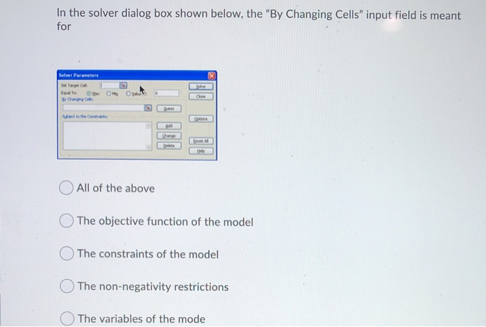 Solved In the solver dialog box shown below, the "By | Chegg.com