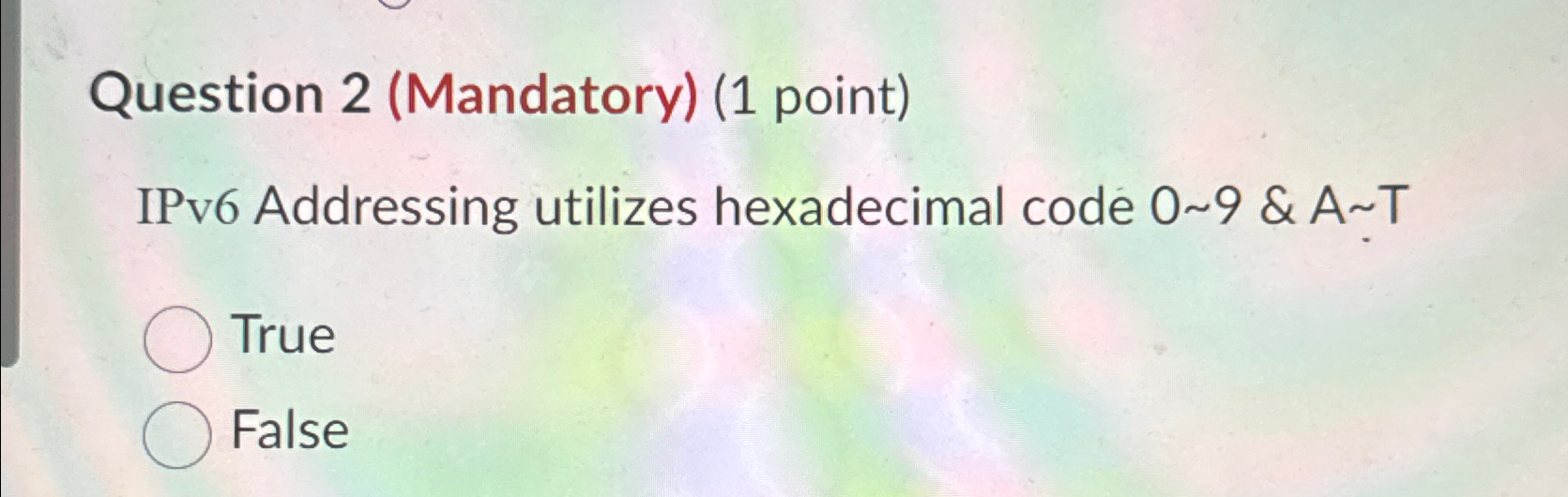 Solved Question 2 (Mandatory) (1 ﻿point)IPv6 ﻿Addressing | Chegg.com