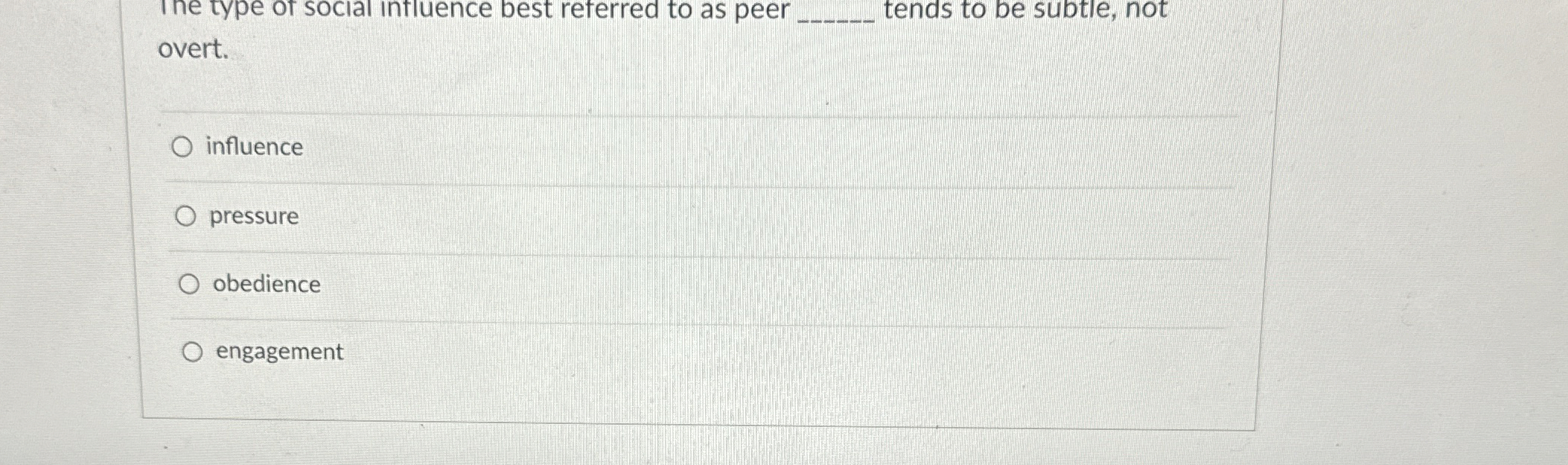 Solved The type of social influence best referred to as peer | Chegg.com