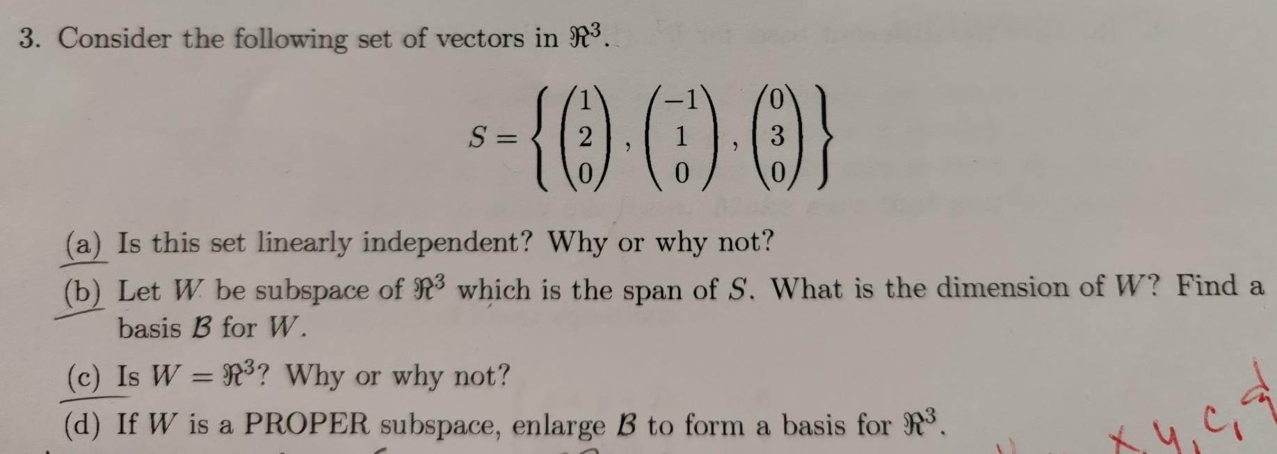Solved 3. Consider the following set of vectors in R3. S= | Chegg.com