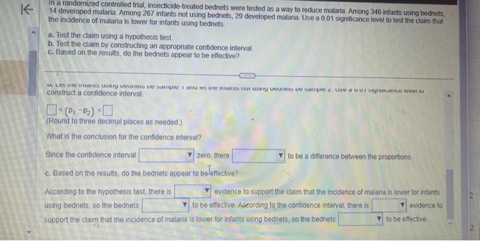 Solved In a randomized controlled trial, insecticide-treated | Chegg.com