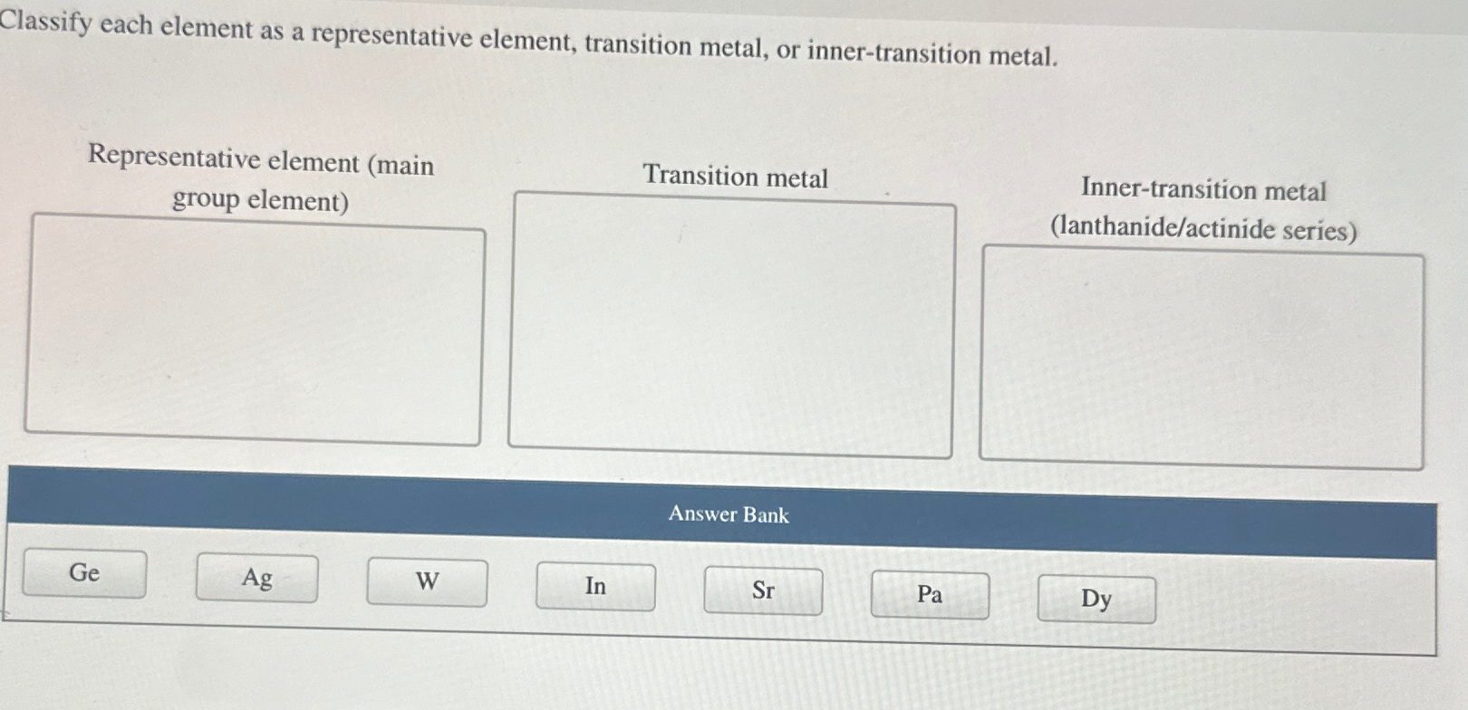 Solved Classify each element as a representative element, | Chegg.com