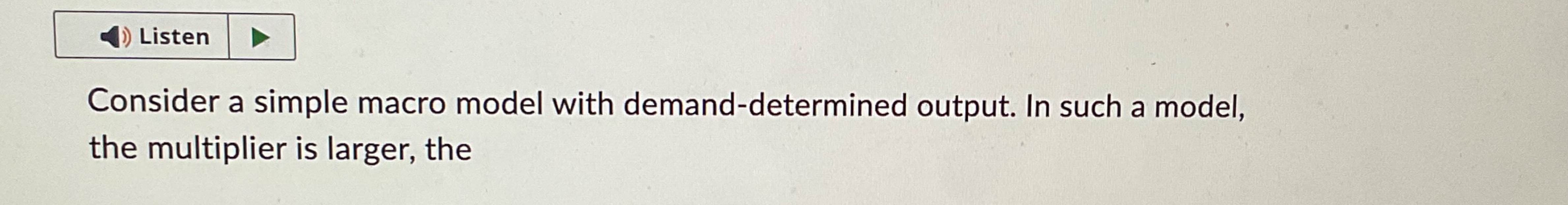 Solved Consider a simple macro model with demand-determined | Chegg.com