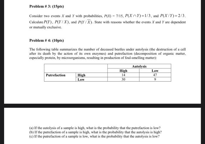 Solved Problem # 3: (15pts) Consider two events X and Y with | Chegg.com
