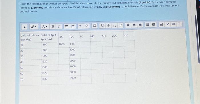 Solved The table below shows the total daily output for a | Chegg.com