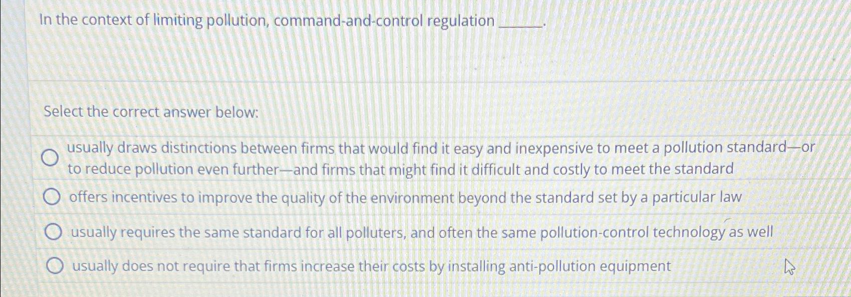 Solved In the context of limiting pollution, | Chegg.com