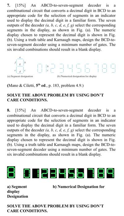 Solved 7. [15%] An ABCD-to-seven-segment decoder is a | Chegg.com