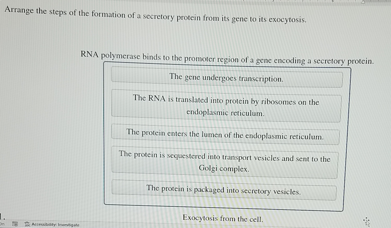 Solved Arrange the steps of the formation of a secretory | Chegg.com