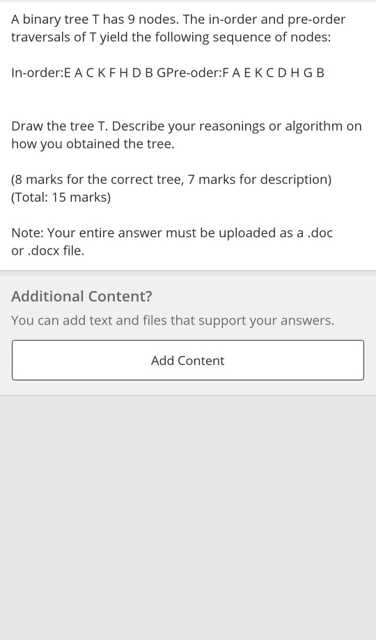 Solved A binary tree T has 9 nodes. The in-order and | Chegg.com
