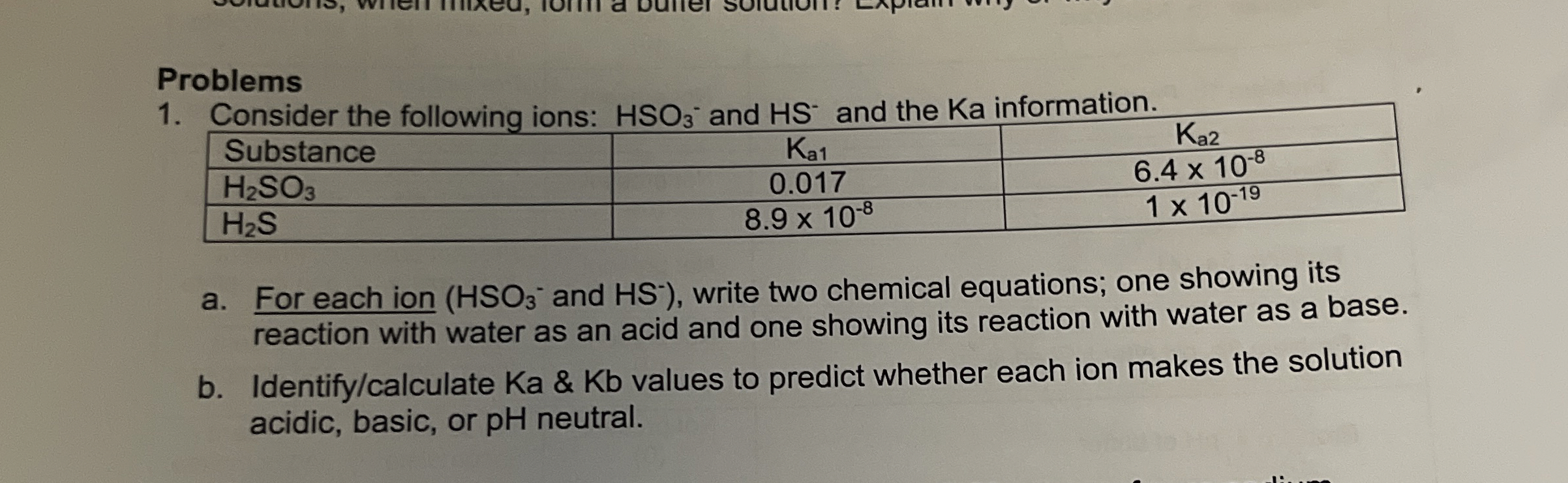 Solved ProblemsConsider the following ions: HSO3-and HS-and | Chegg.com