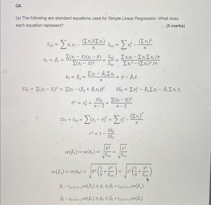 Solved Q6. (a) The following are standard equations used for | Chegg.com