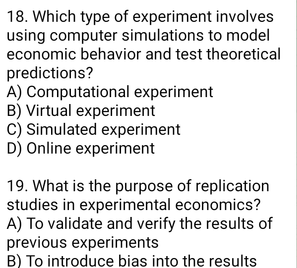 Solved Economics: Which type of experiment involves using | Chegg.com