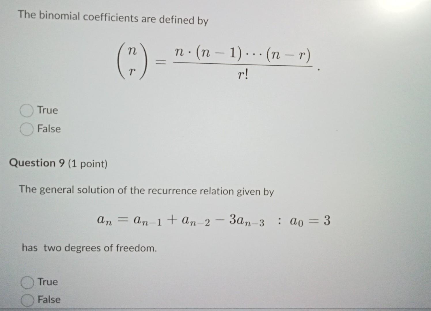 Solved The binomial coefficients are defined by | Chegg.com
