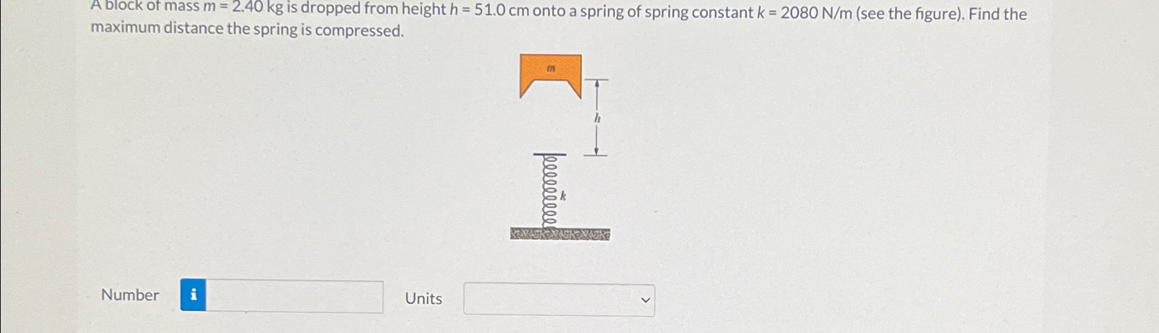 Solved A block of mass m=2.40kg ﻿is dropped from height | Chegg.com