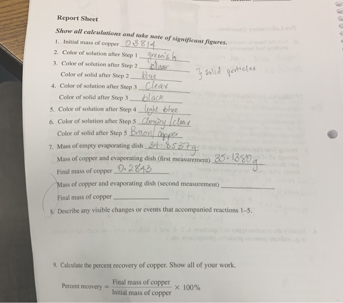 Solved Report Sheet Show all calculations and take note of | Chegg.com