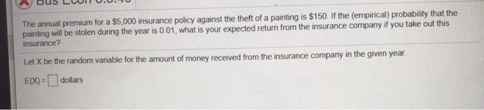 Solved The annual premium for a $5,000 insurance policy | Chegg.com