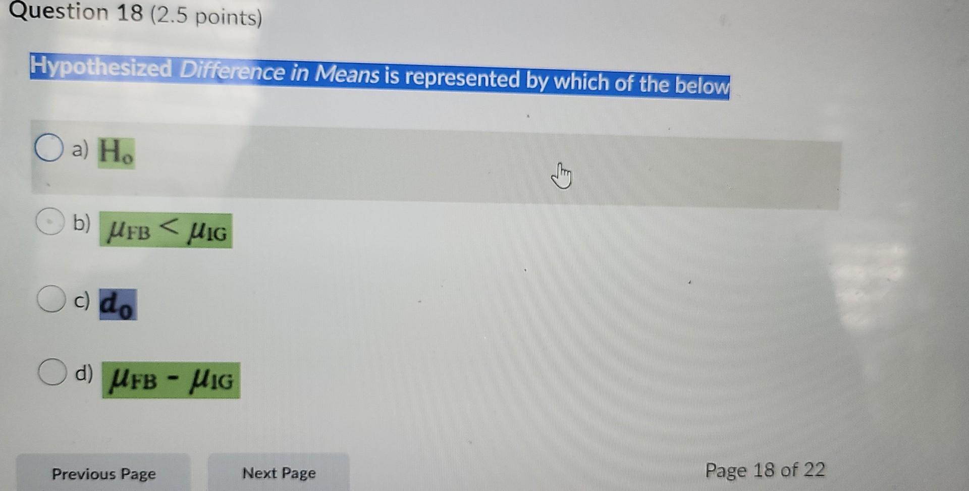 Solved Hypothesized Difference in Means is represented by | Chegg.com