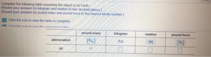 Solved Complete the following table assuming the object is | Chegg.com