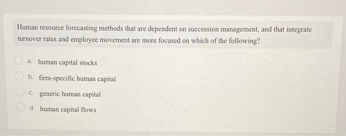 Solved Human resource forecasting methods that are dependent | Chegg.com