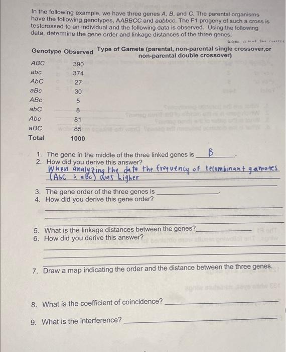 Solved In the following example, we have three genes A, B, | Chegg.com