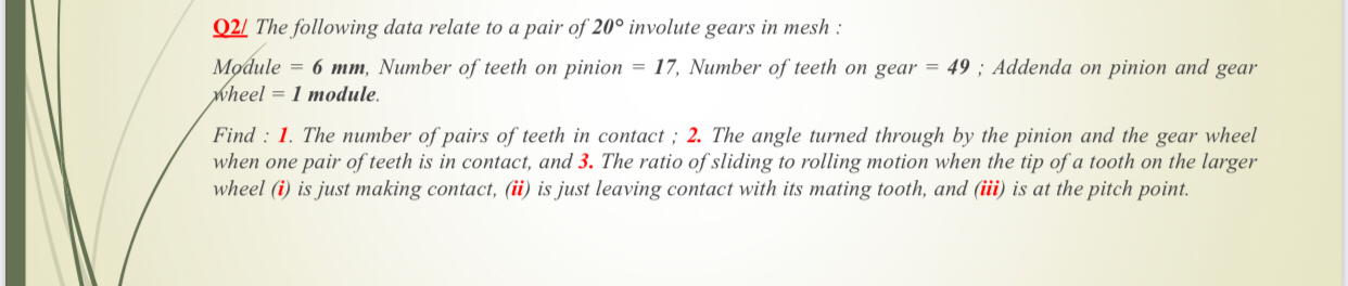 Solved Exercises19Q1/ ﻿Two involute gears of 20° ﻿pressure | Chegg.com