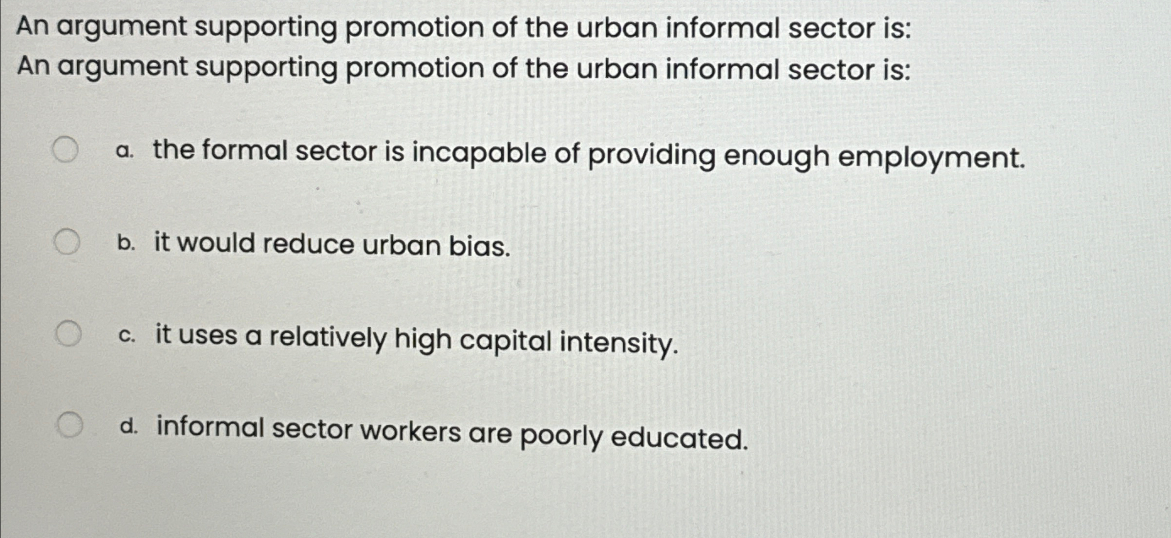 Solved An argument supporting promotion of the urban | Chegg.com