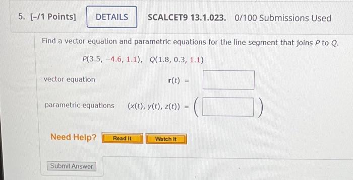 Solved Find A Vector Equation And Parametric Equations For