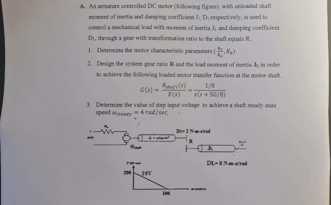 Solved A. An armature controlled DC motor (following | Chegg.com