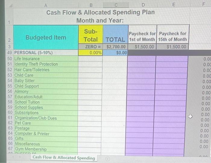 Cash Flow \& Allocated Spending PlanCash Flow \& | Chegg.com