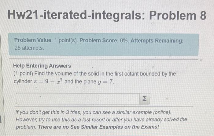 Solved Hw21-iterated-integrals: Problem 8 Problem Value: 1 | Chegg.com