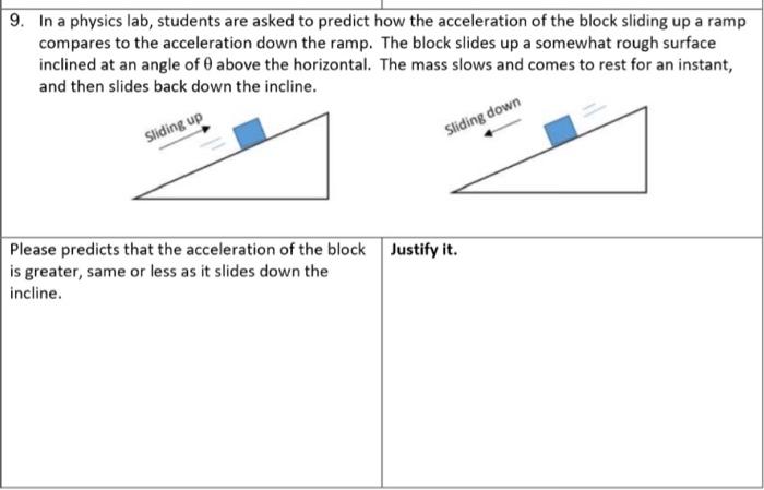 Solved 9. In a physics lab, students are asked to predict | Chegg.com