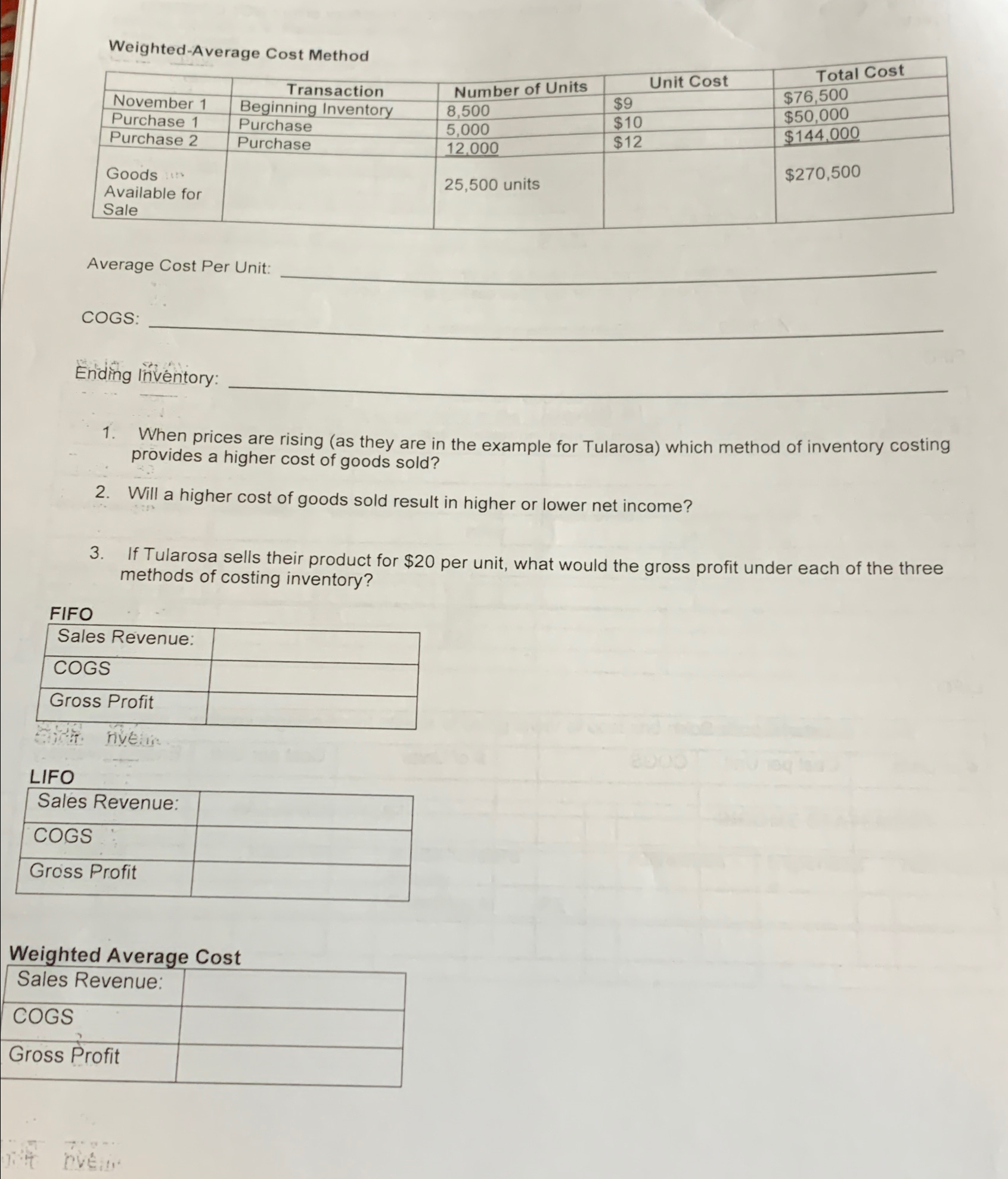 Solved Weighted-Average Cost Method\table[[,,,Unit | Chegg.com
