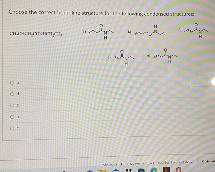 Solved Choose the correct bond-line structure for the | Chegg.com