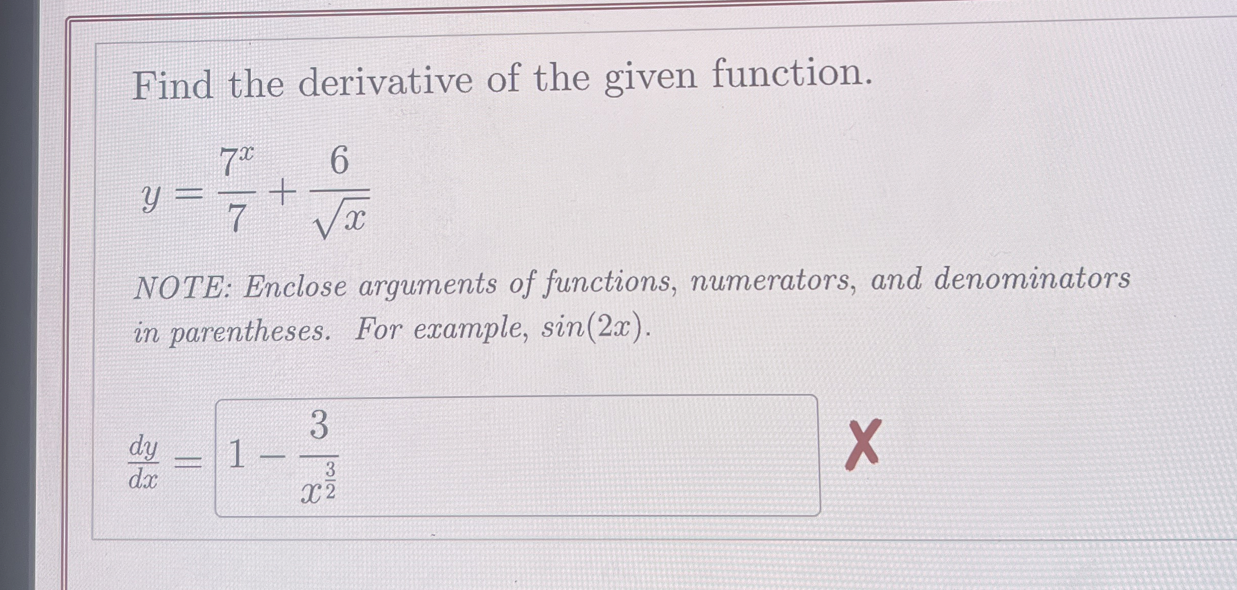 Solved Find the derivative of the given | Chegg.com