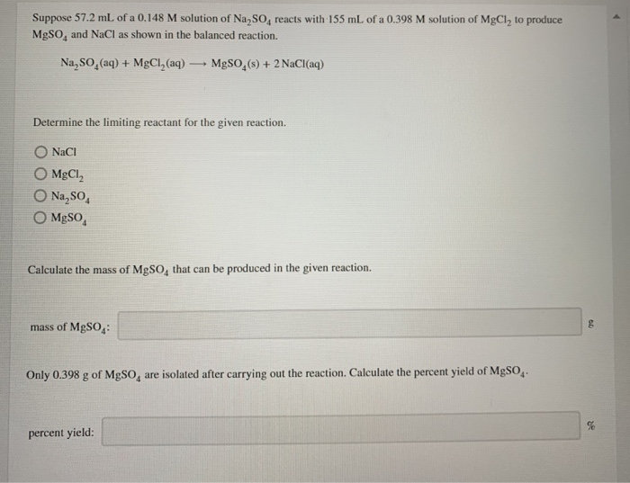 Solved Suppose 57.2 mL of a 0.148 M solution of Na2SO4 | Chegg.com