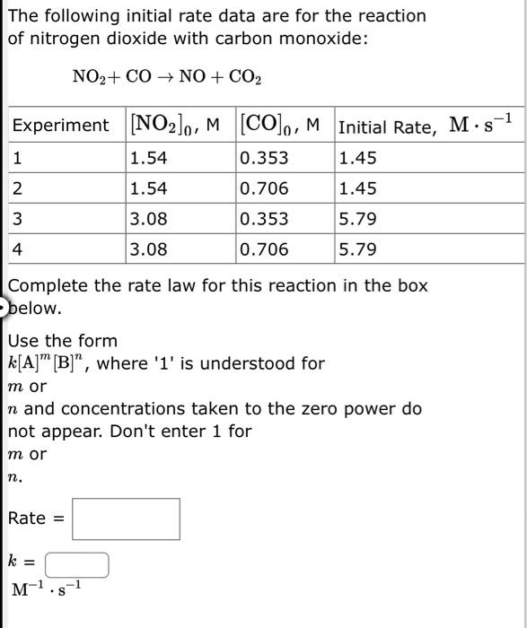 Solved The following initial rate data are for the reaction | Chegg.com