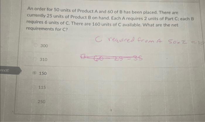 Solved An order for 50 units of Product A and 60 of B has | Chegg.com