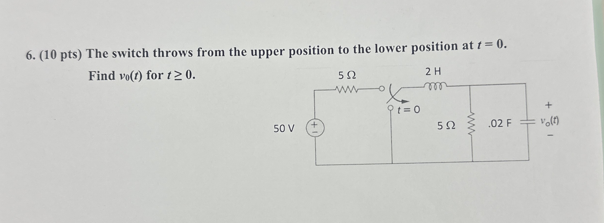 Solved (10 ﻿pts) ﻿The switch throws from the upper position | Chegg.com