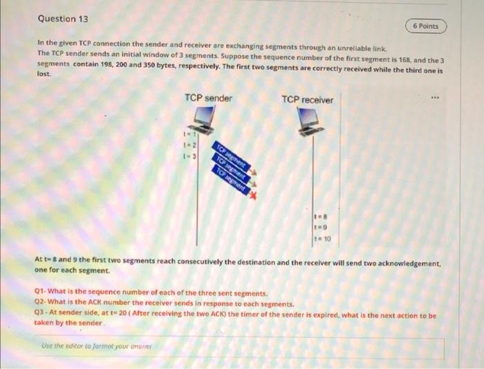 Solved Question 13 6 Points In the given TCP connection the | Chegg.com